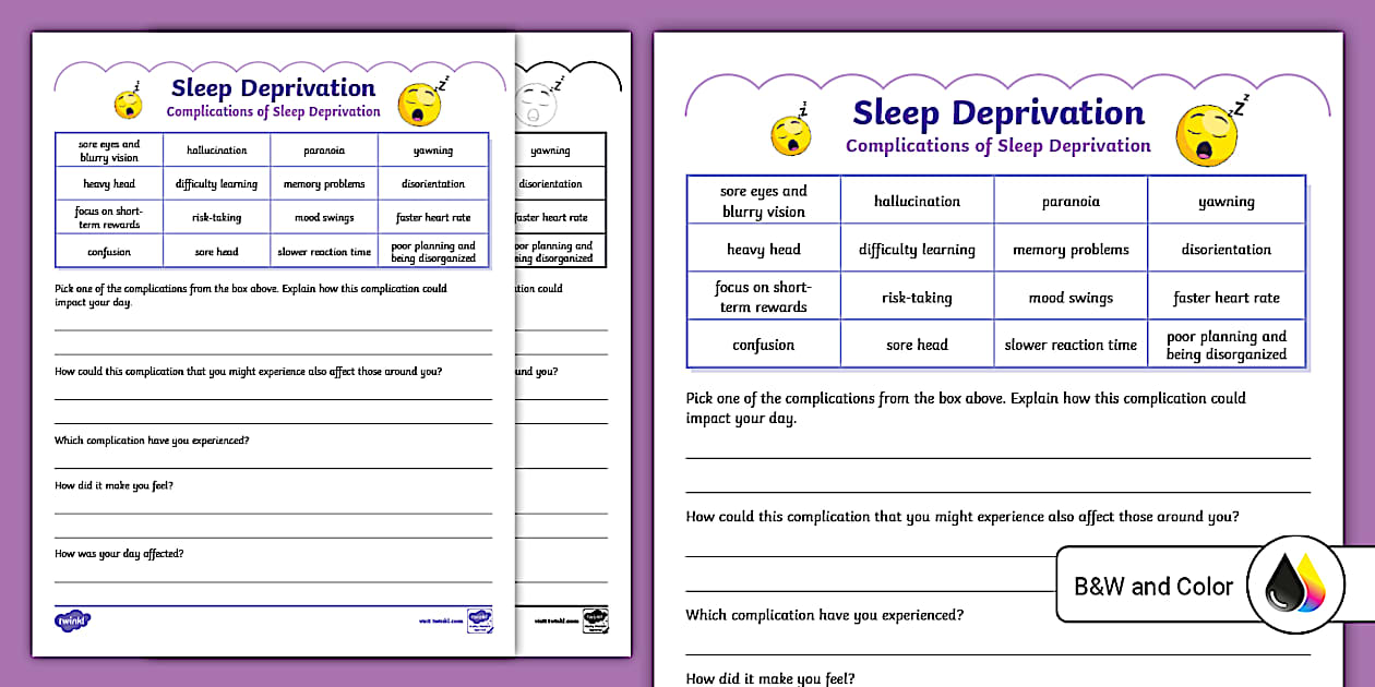 Sleep Deprivation Worksheet for 3rd-5th Grade (teacher made)