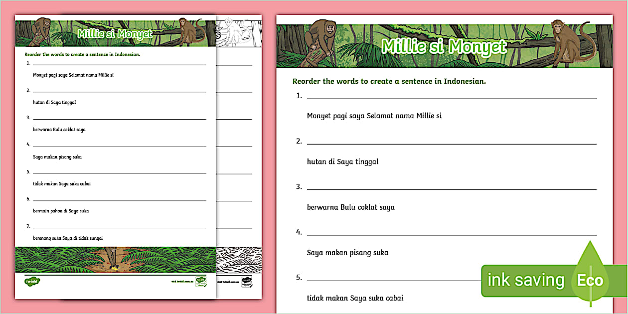 Millie si Monyet Indonesian Word Order (teacher made)