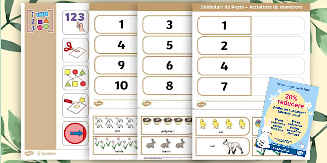 FREE! - Numără până la 10 – Activitate pentru copii cu CES Paște