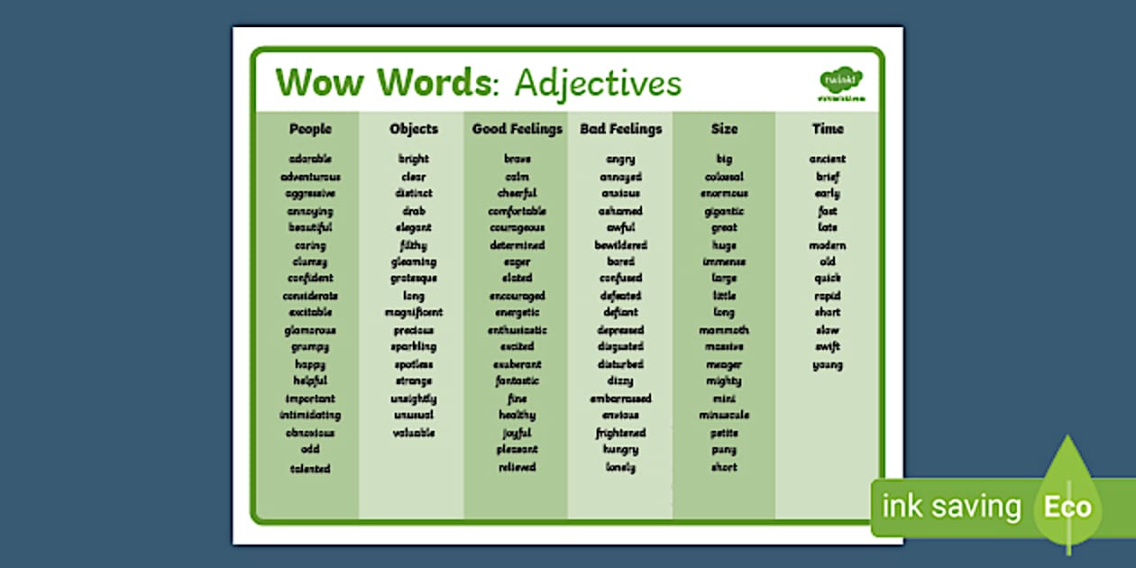 Black and White Wow Words: Adjectives Word Mat - Twinkl