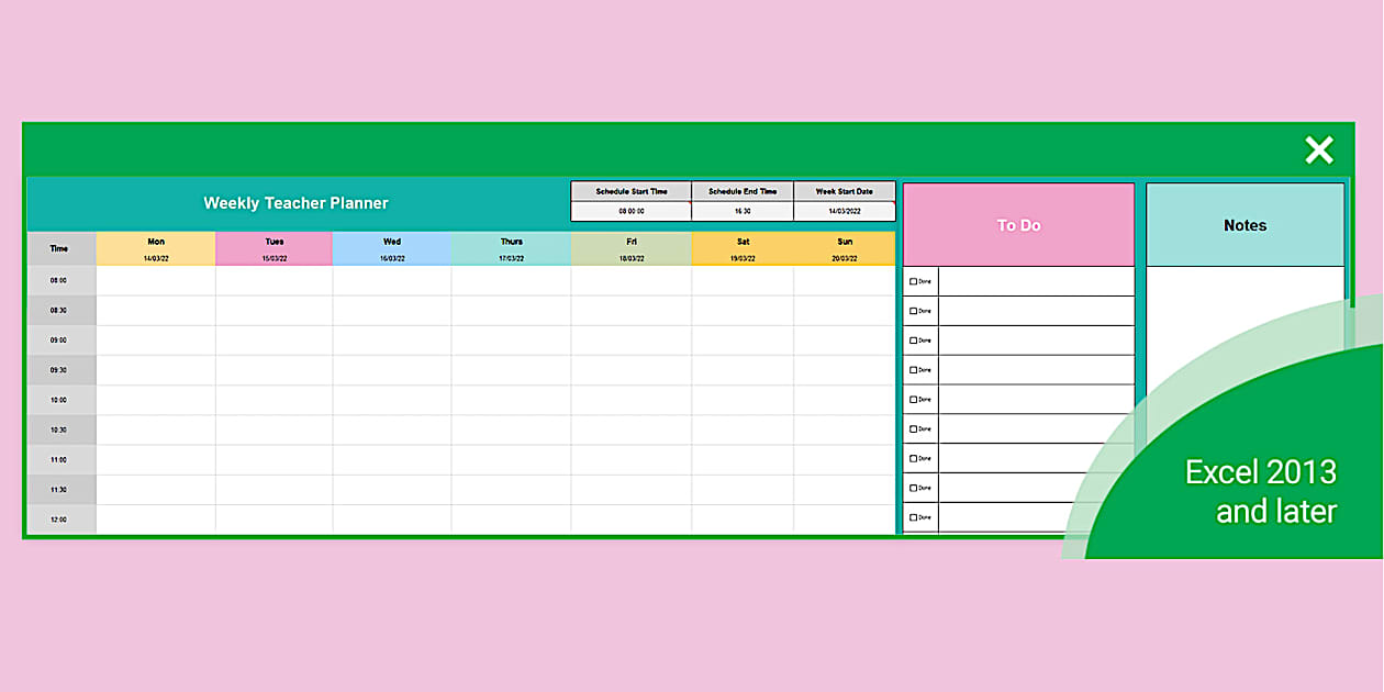 Weekly Teacher Planner In Excel (teacher made) - Twinkl