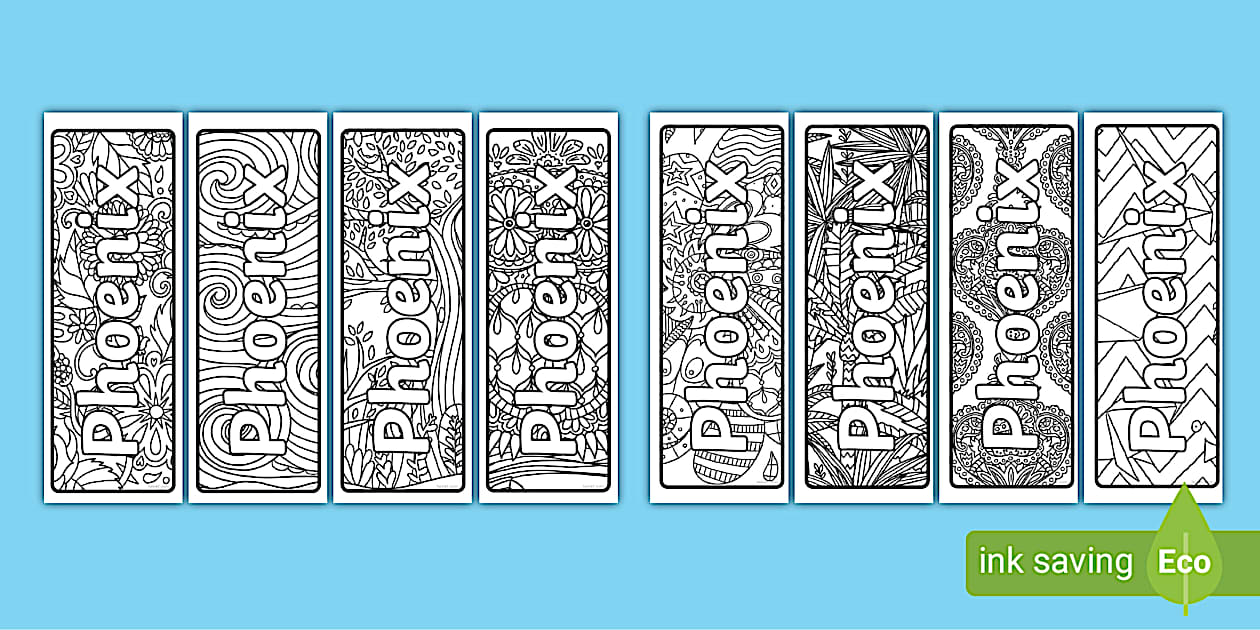Phoenix Mindfulness Name Colouring Bookmarks (teacher made)