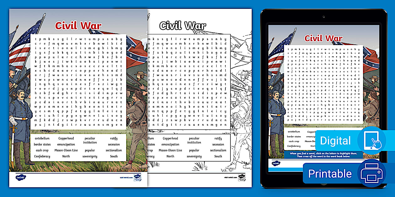 Eighth Grade Civil War Word Search Worksheet (Teacher-Made)