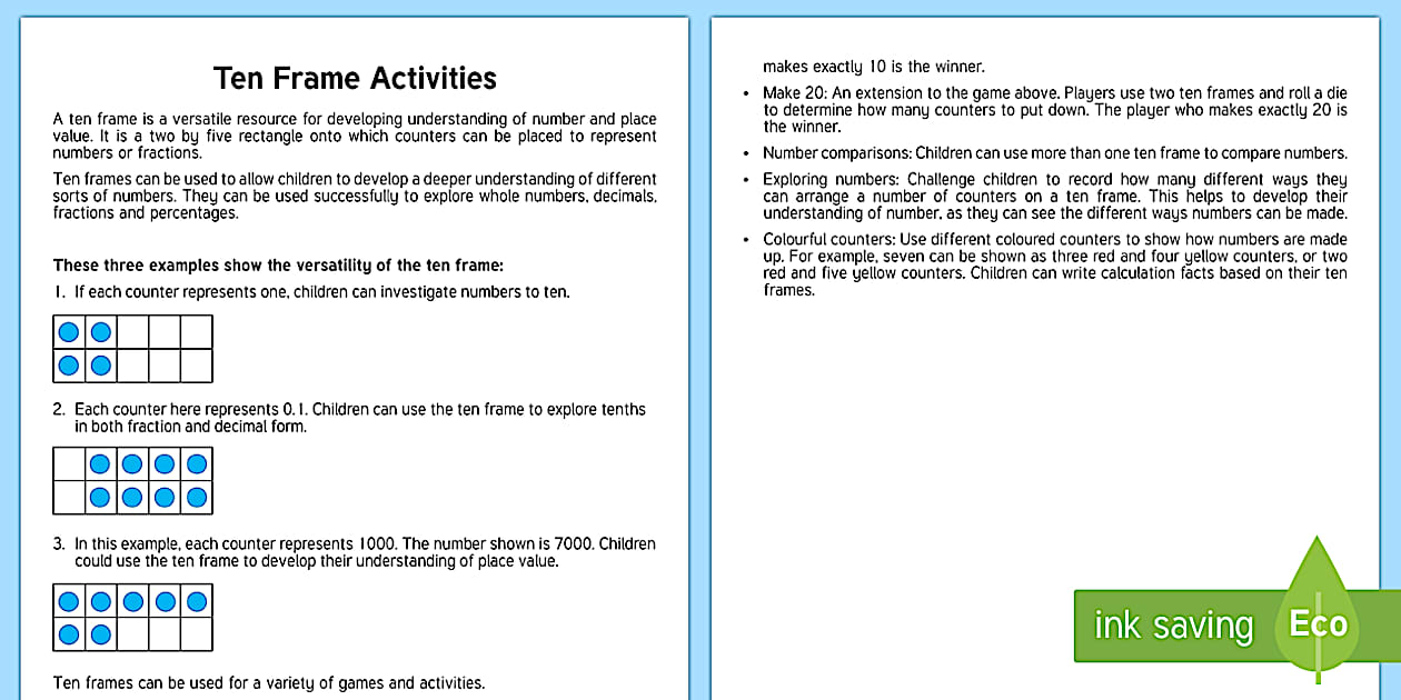 Ten Frame Teaching Ideas and Activities Primary Resources KS1