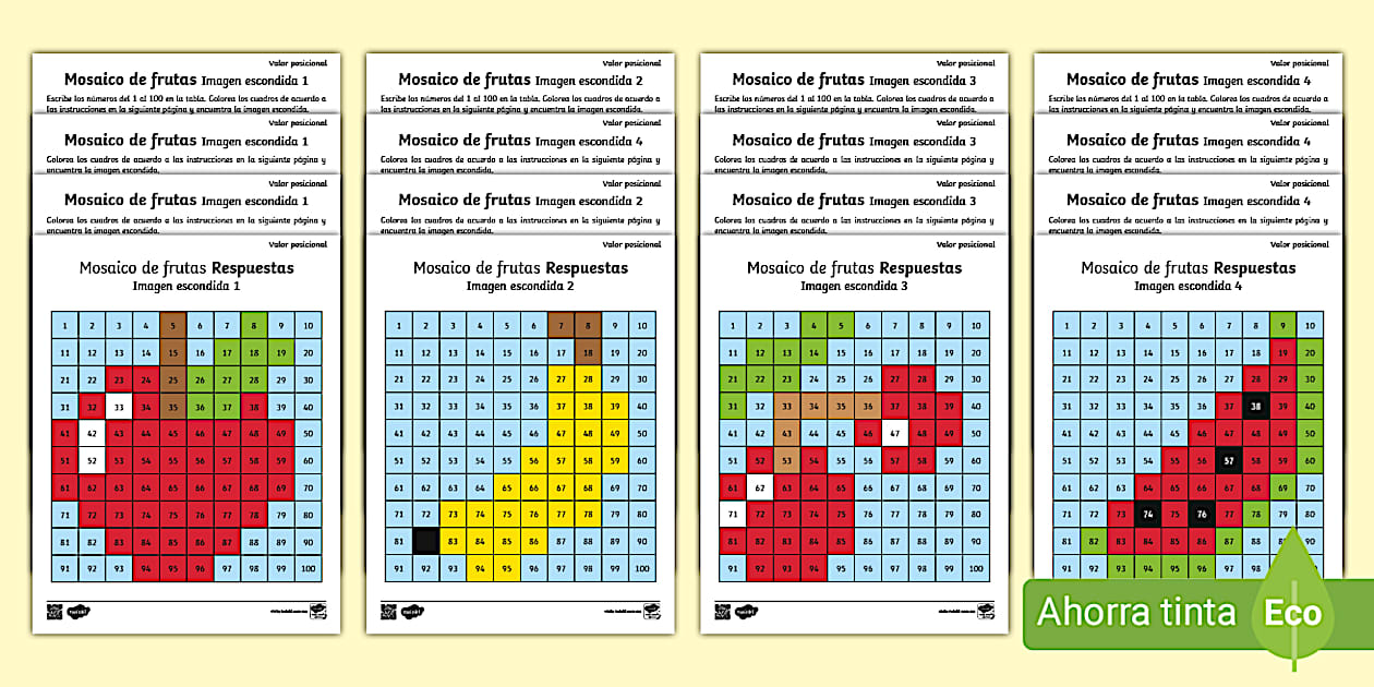 Valor posicional - mosaicos de frutas (teacher made)