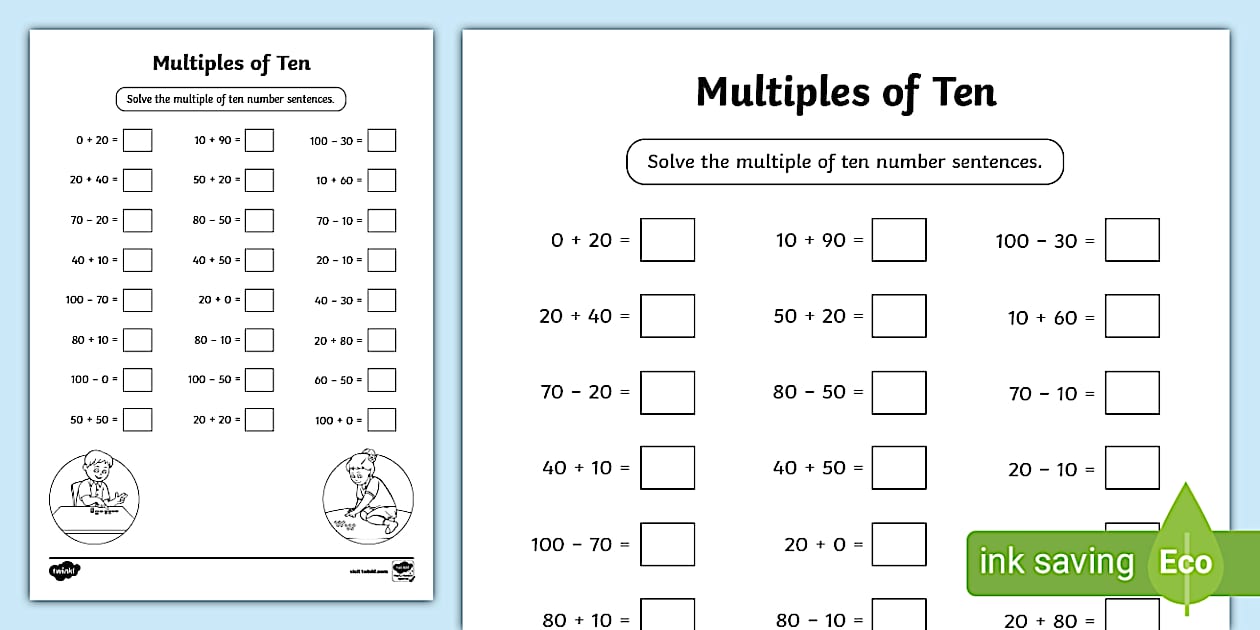 👉 Adding Multiples Of Ten Activity Sheet (teacher made)