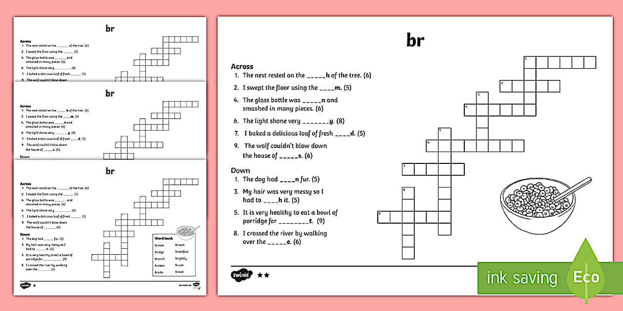 Higher Ability 'br' Consonant Blend Differentiated Crossword