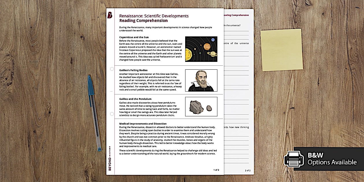 Renaissance Science Reading Comprehension (teacher made)