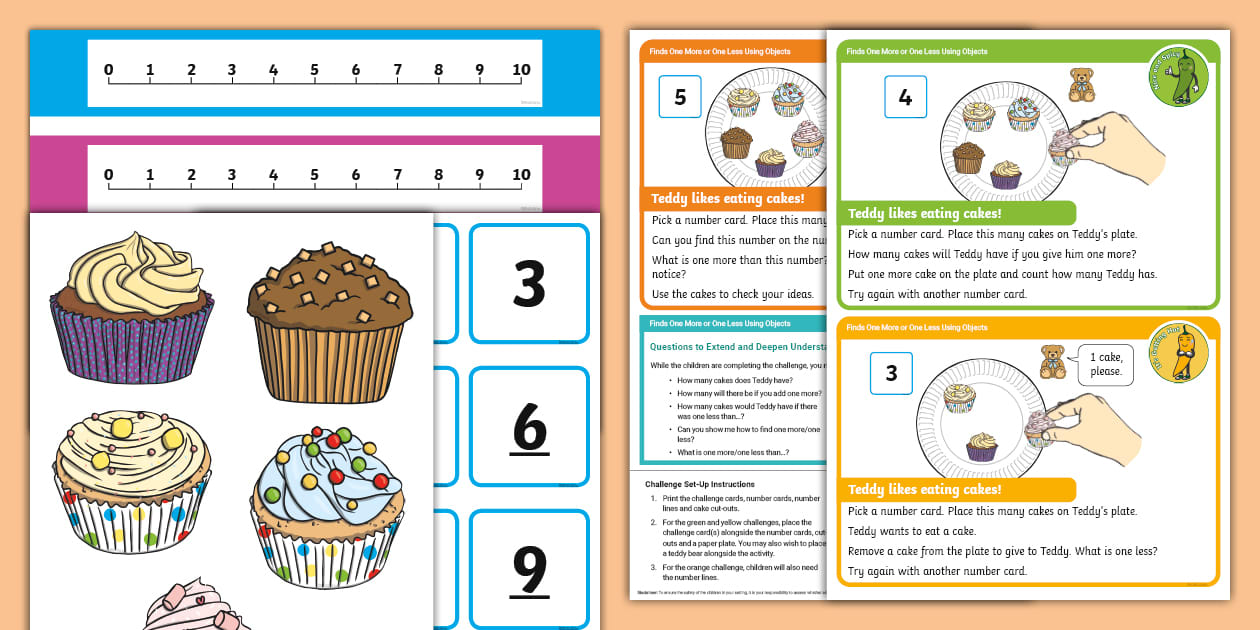 EYFS Maths Find One More or One Less Challenge Teddy’s Cakes