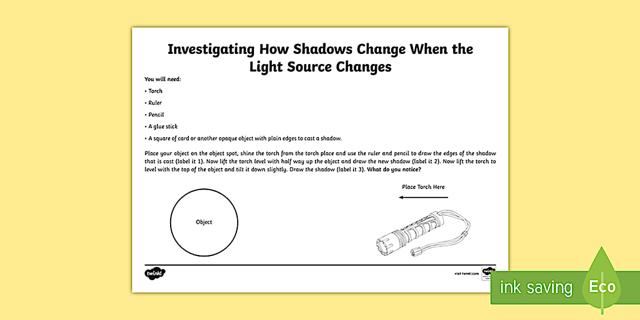 Y6 Light: How Shadows Change When the Light Source Changes Worksheet
