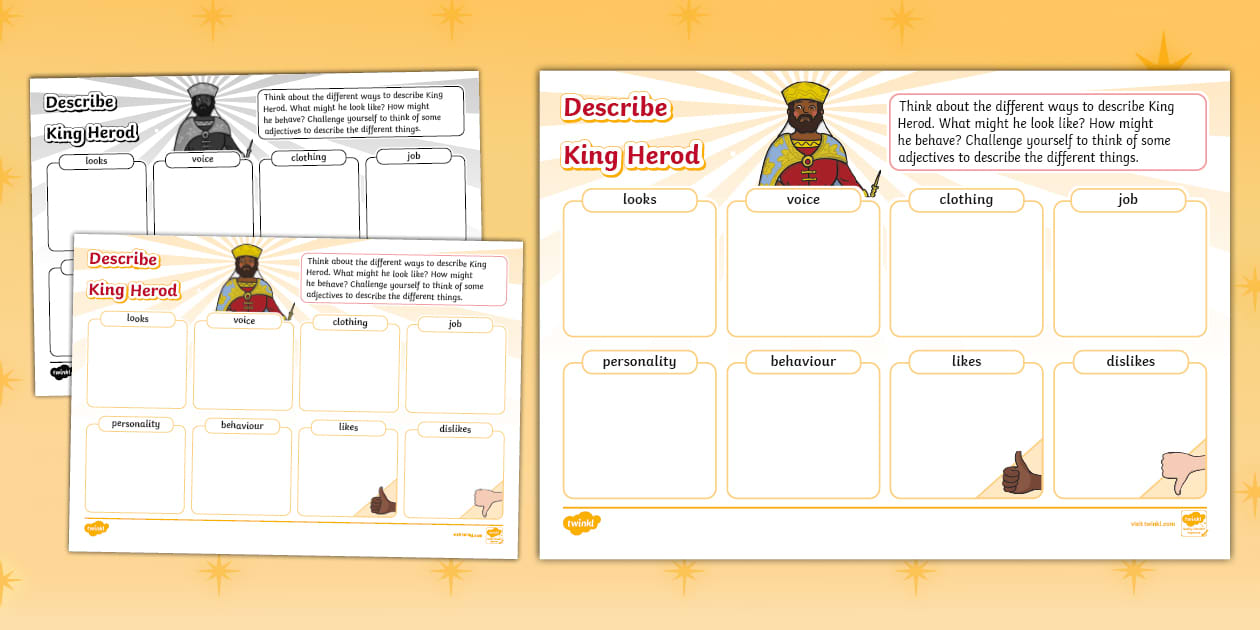 King Herod Nativity Adjectives Worksheet (teacher made)