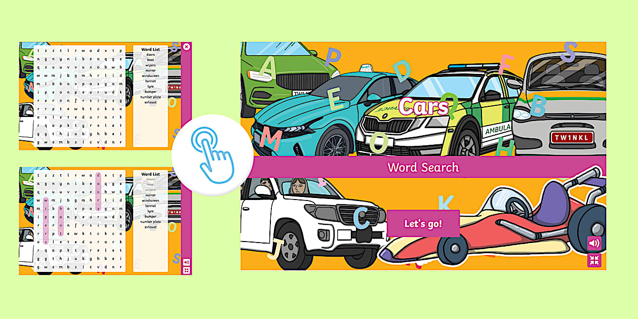 Cars Interactive Word Search - Twinkl Word Search - Twinkl