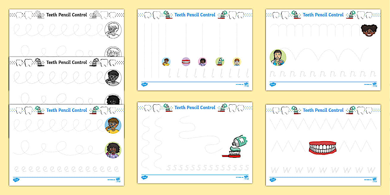 Teeth Pencil Control Worksheets (Teacher-Made) - Twinkl
