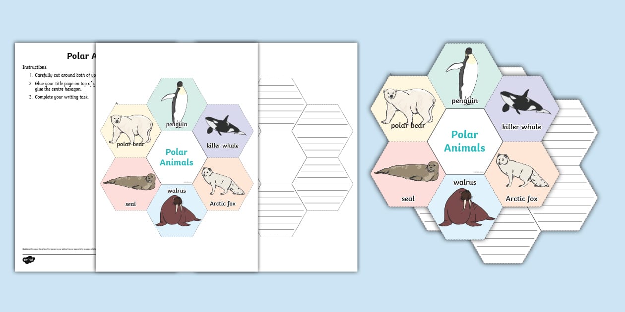 Polar Animals Hexagon Writing Template (teacher made)