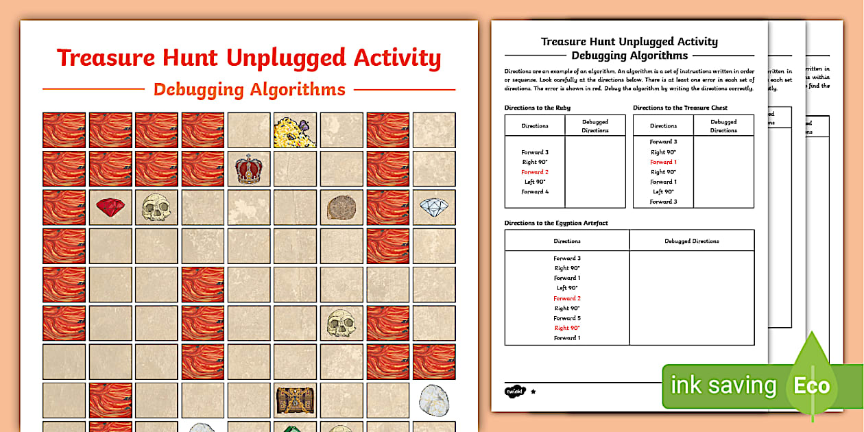 Treasure Hunt Unplugged Activity - Debugging Algorithms KS2