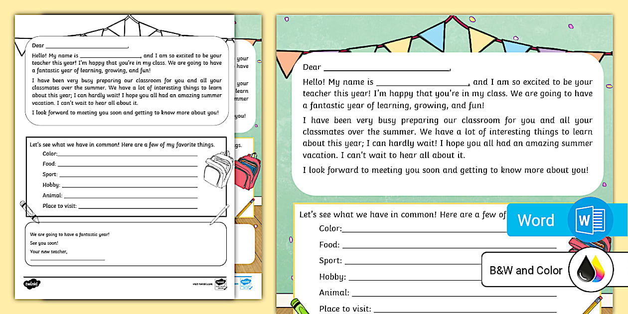 Editable Welcome Back to School Letter | Teacher to Student