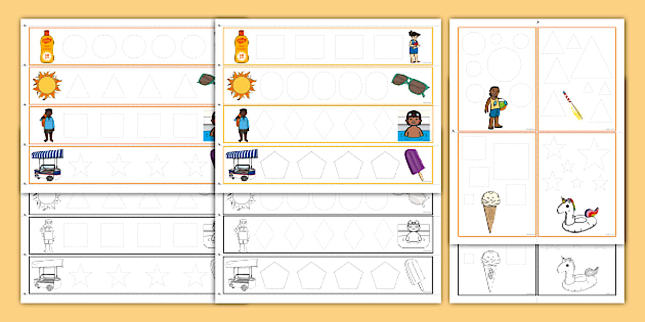 Summer Shape Tracing Cards | Twinkl Resources USA - Twinkl
