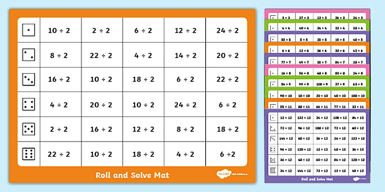 Division Facts for 2 to 12 Times Tables Roll and Solve Activity Pack