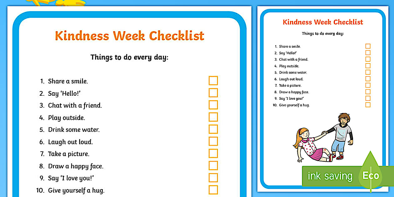 Editable Kindness Week Children's Checklist - Twinkl