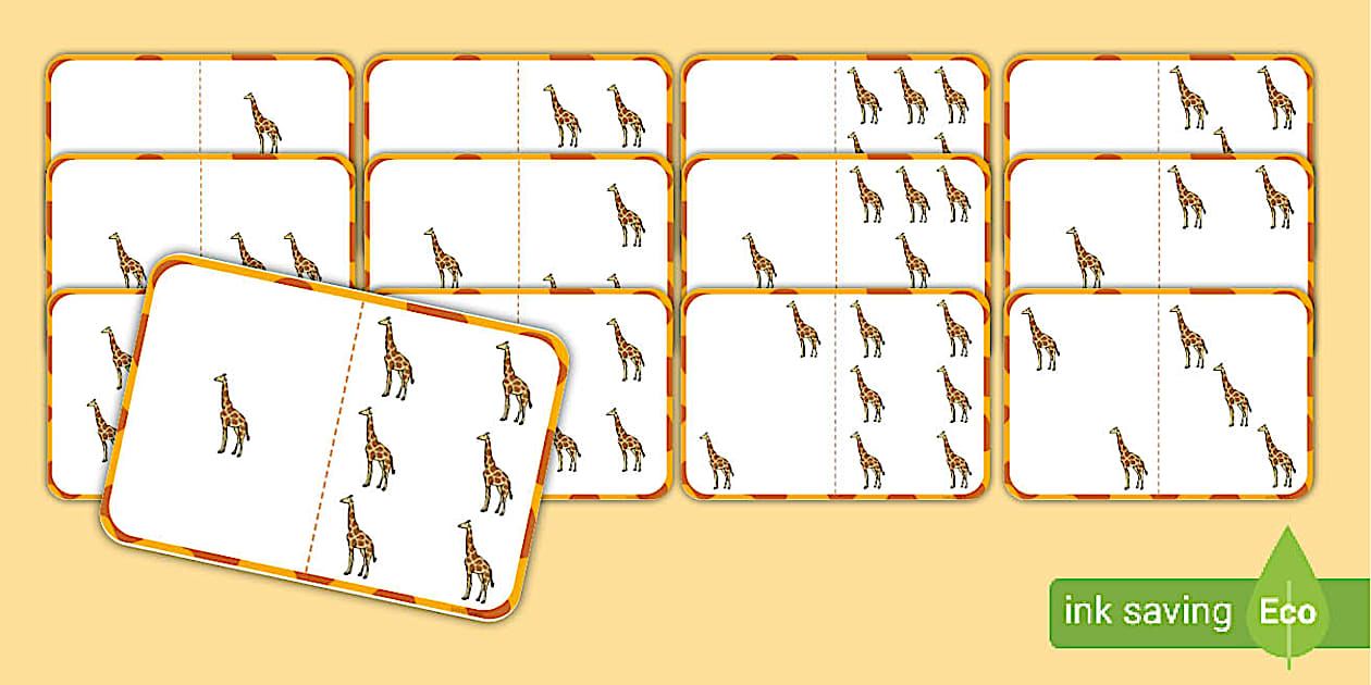 Giraffe Counting Number Bonds Flash Cards - Twinkl