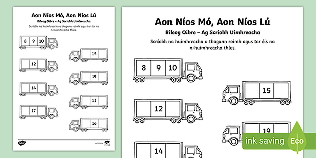 One More One Less Number Worksheet Gaeilge - Twinkl