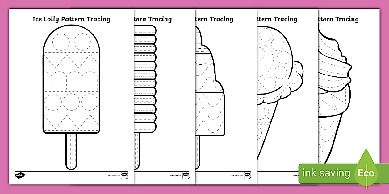 Ice Lolly and Ice Cream Pattern Tracing Activity - Twinkl