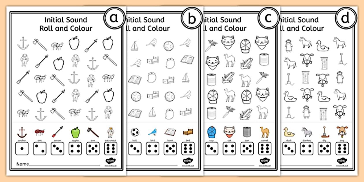 NSW Roll and Colour Initial Sounds Worksheet Pack - Twinkl