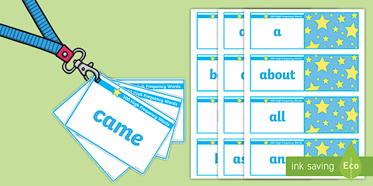 Editable Lanyard-Sized 100 High Frequency Words Cards