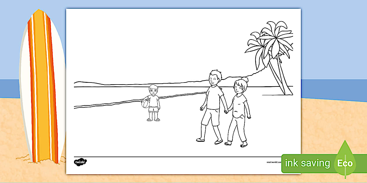 Walking on Beach Colouring Sheet | Worksheet | Twinkl
