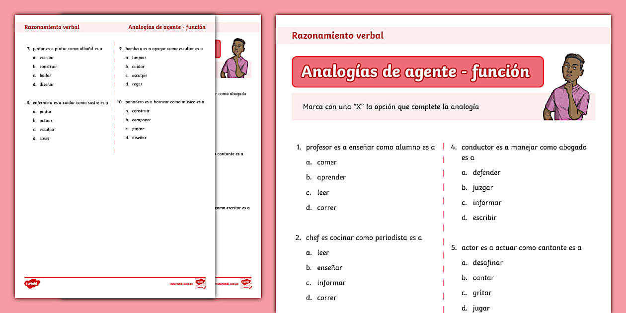 Ficha de actividad: Analogías agente - función - Twinkl
