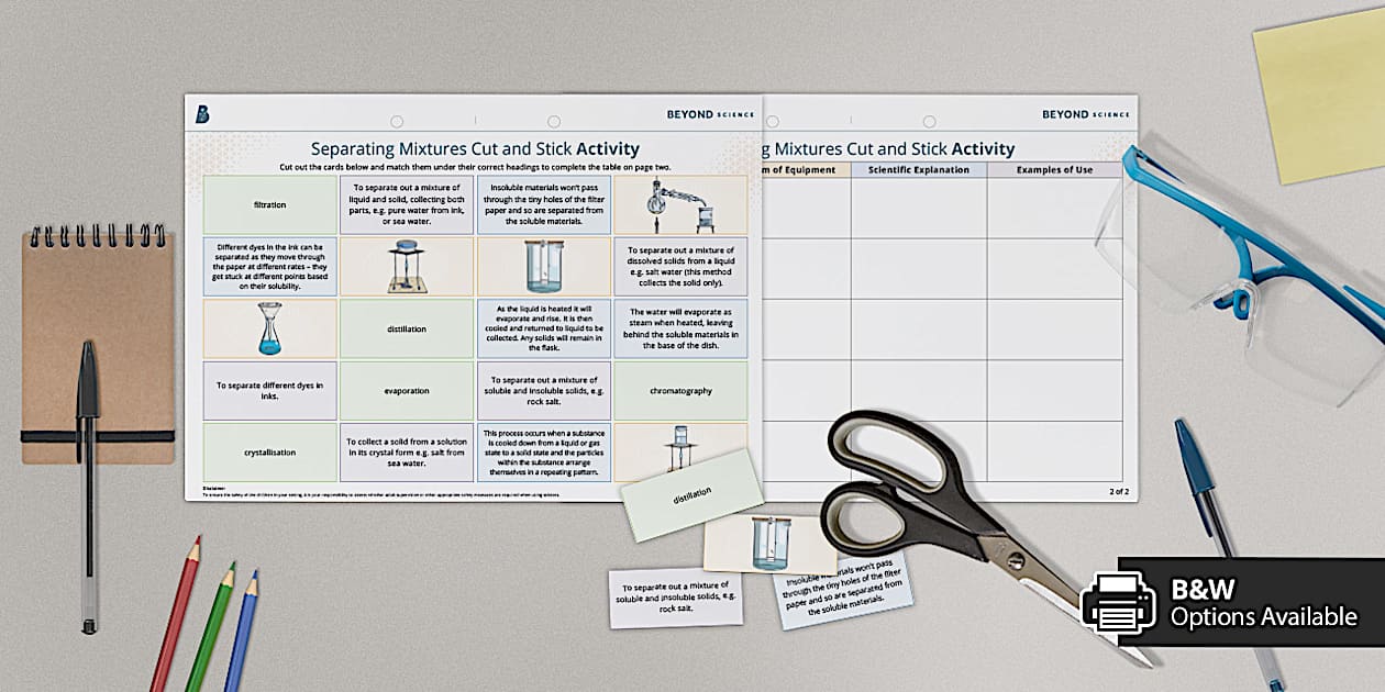Separating Mixtures Cut and Stick Activity (teacher made)