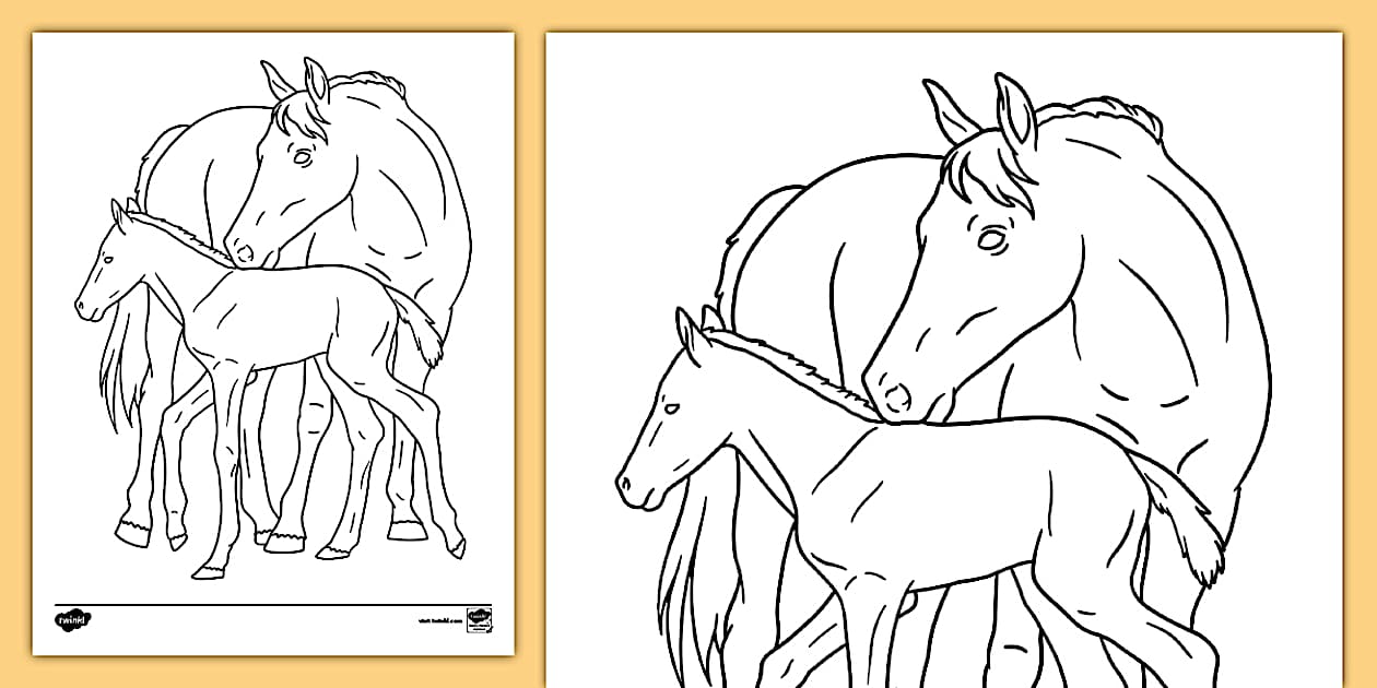 Mother and Baby Horse Coloring Sheet | Resource | Twinkl USA