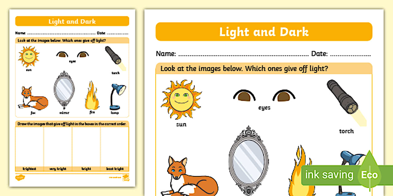 Light and Dark Worksheet (teacher made) - Twinkl