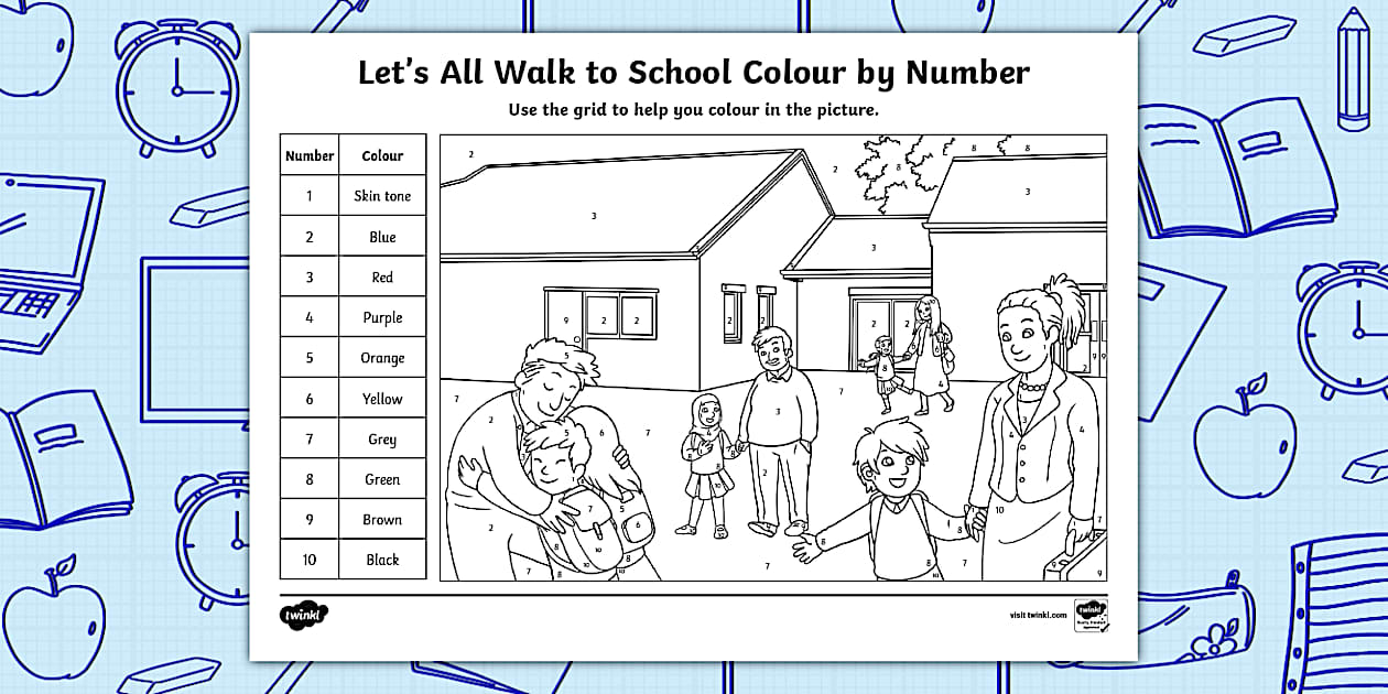 Let's All Walk to School Colour by Number (teacher made)