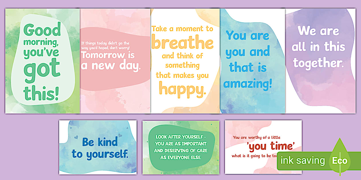 Watercolour-Themed Positive Mental Health Inspirational Statements Posters