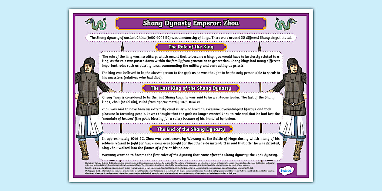 Shang Dynasty Emperor: Zhou Fact File (teacher made)