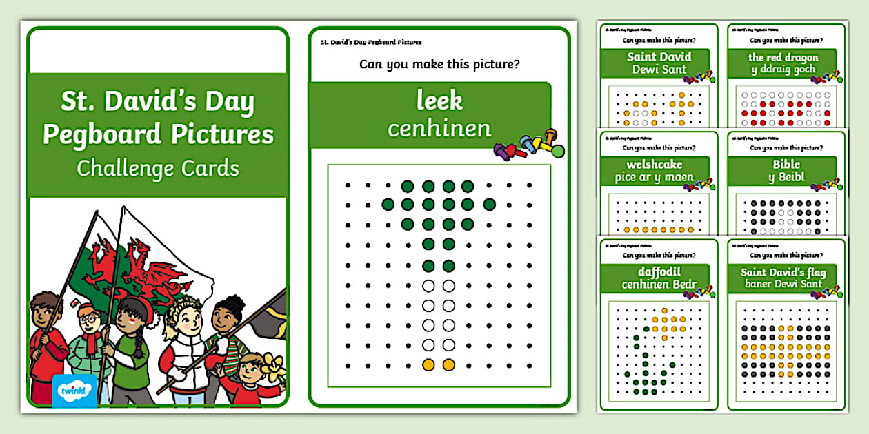 St. David's Day Pegboard Challenge Cards - Twinkl