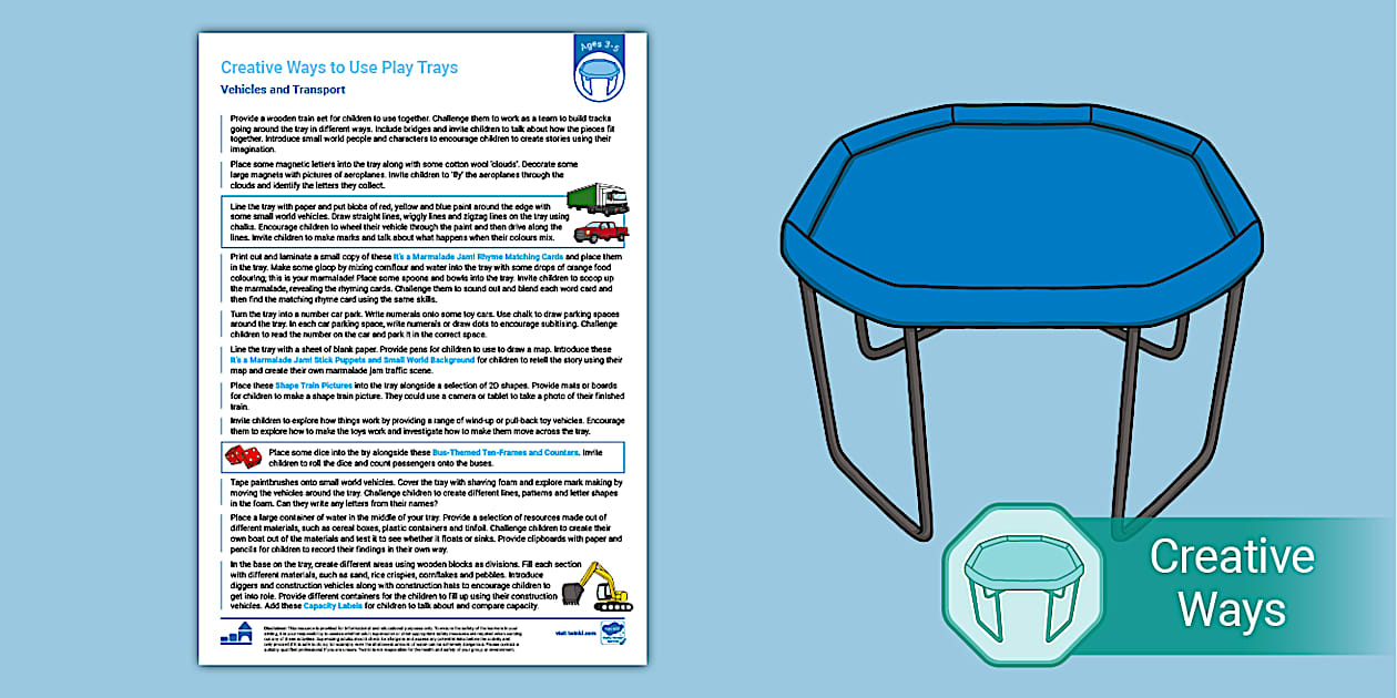 EYFS Ages 3-5 Play Trays: Vehicles and Transport - Twinkl