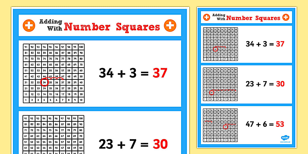 Year 2 Adding 2 Digit Numbers and Ones Using Number Square Poster