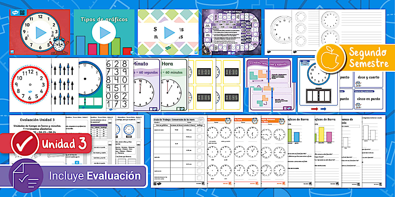 Pack Matemáticas: 3° - La hora - Unidad 3 (teacher made)