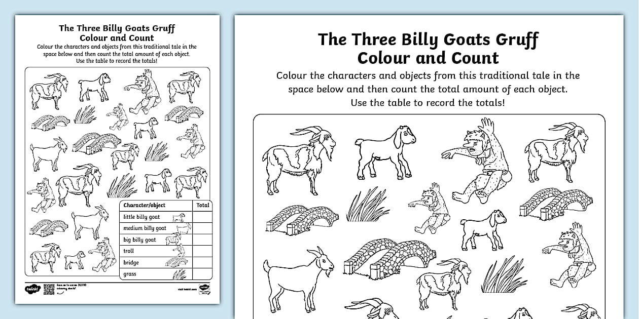 👉 The Three Billy Goats Gruff Colour and Count Worksheet