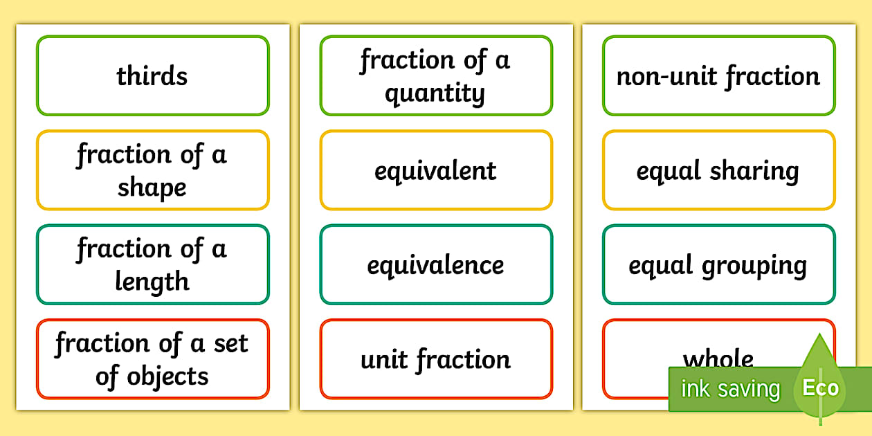 KS1 Fractions Key Word Cards - Twinkl