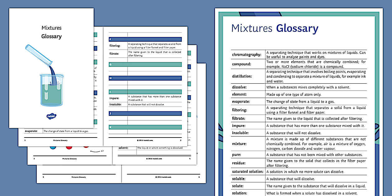 Mixtures Glossary (teacher made) - Twinkl