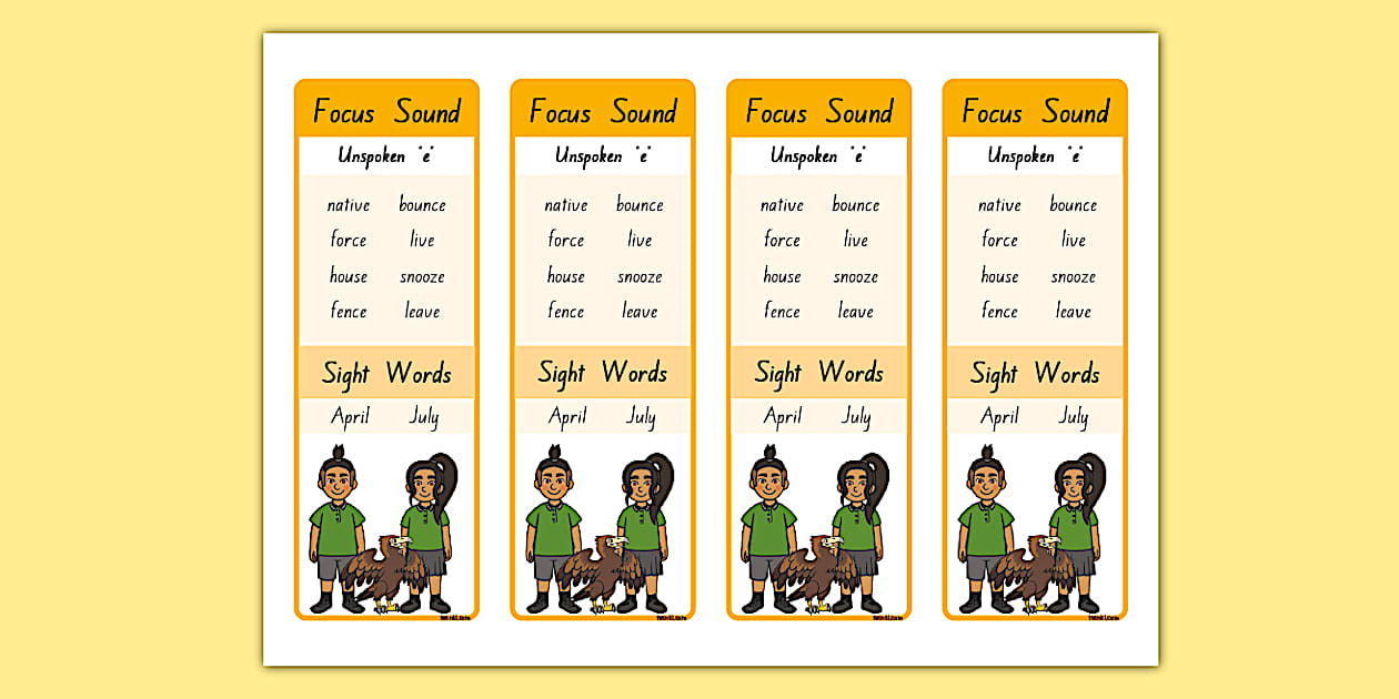 Unspoken 'e' Focus Words Bookmarks - Level 5 Week 28