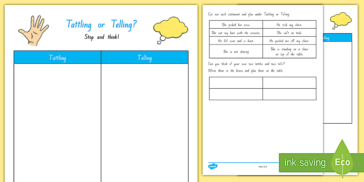 Tattling or Telling Cut and Paste Worksheet / Worksheet