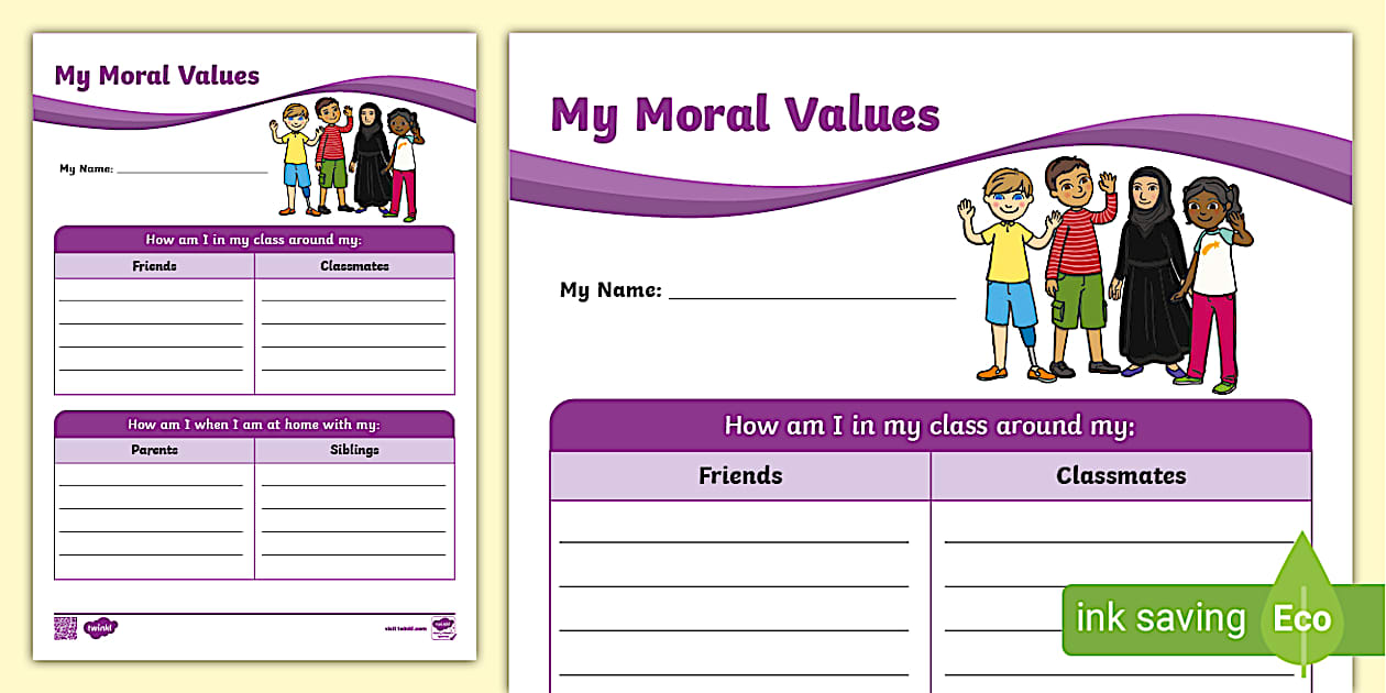 My Moral Values Worksheet (teacher made) - Twinkl