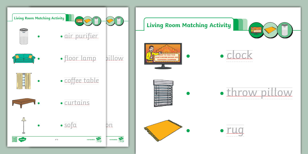 06 Teacher I Am Done Living Room Picture and Word Match and Write Activity