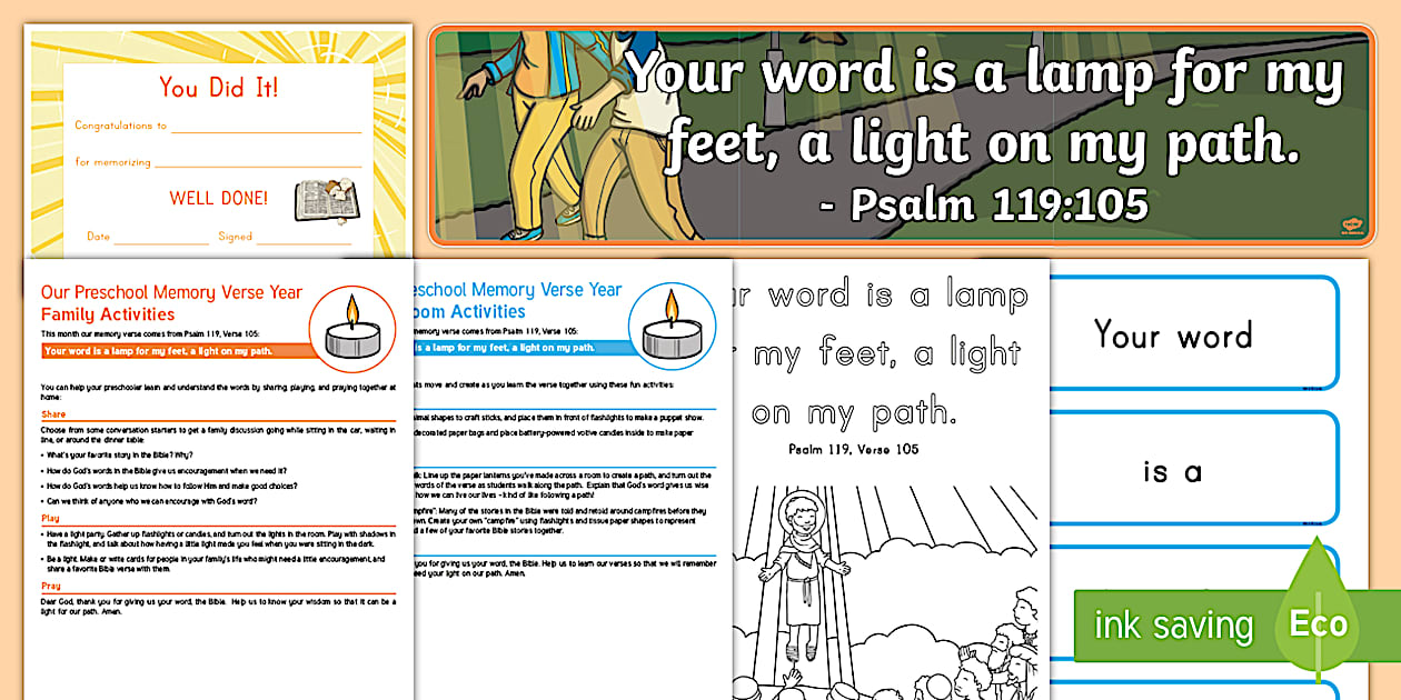 Psalm 119:105 Memory Verse Teaching Pack - Twinkl