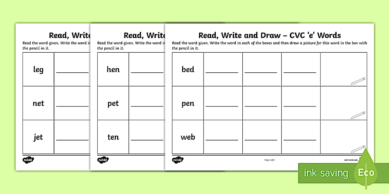 Read, Write and Draw CVC 'e' Words Worksheet / Worksheet
