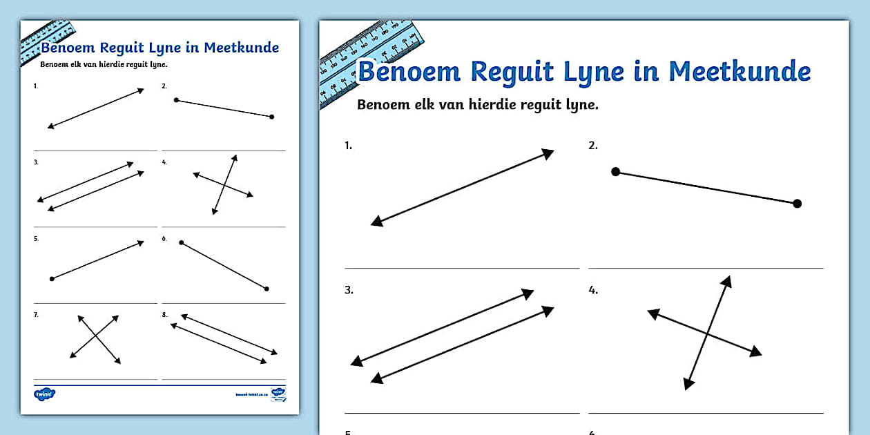 Benoem Reguit Lyne in Meetkunde Werkkaart